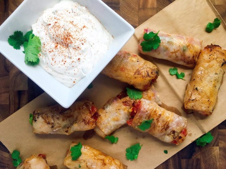 Mexican Spring Rolls with Cilantro Lime Dip - Three Olives Branch
