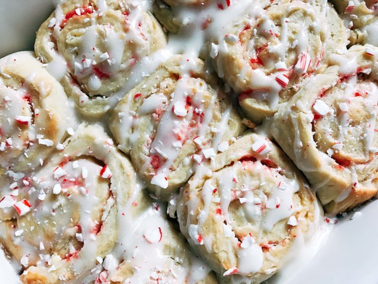 Peppermint White Chocolate Sweet Rolls - Three Olives Branch