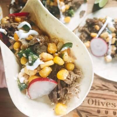 Pork Carnitas Mexican Street Corn Tacos - Three Olives Branch