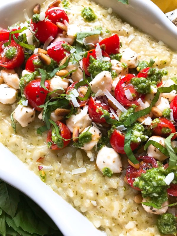 Caprese Pesto Risotto - Three Olives Branch