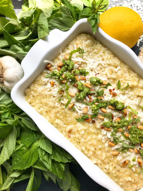 Basil Pesto Risotto - Three Olives Branch