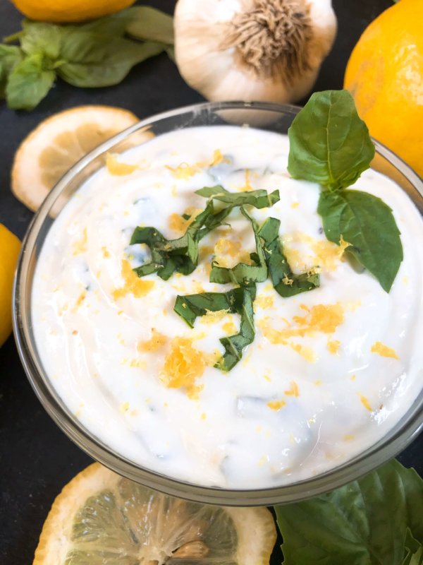 Healthy Lemon Basil Dipping Sauce - Three Olives Branch