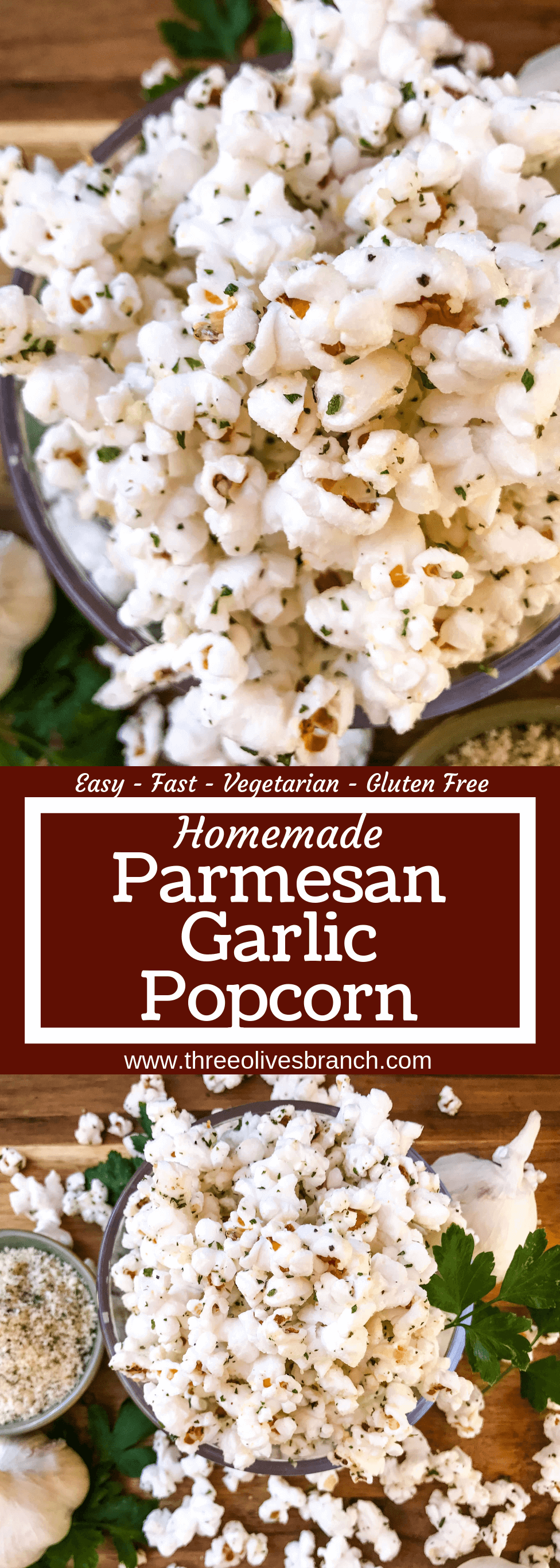 Homemade Parmesan Garlic Popcorn - Three Olives Branch