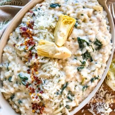 Spinach Artichoke Risotto - Three Olives Branch