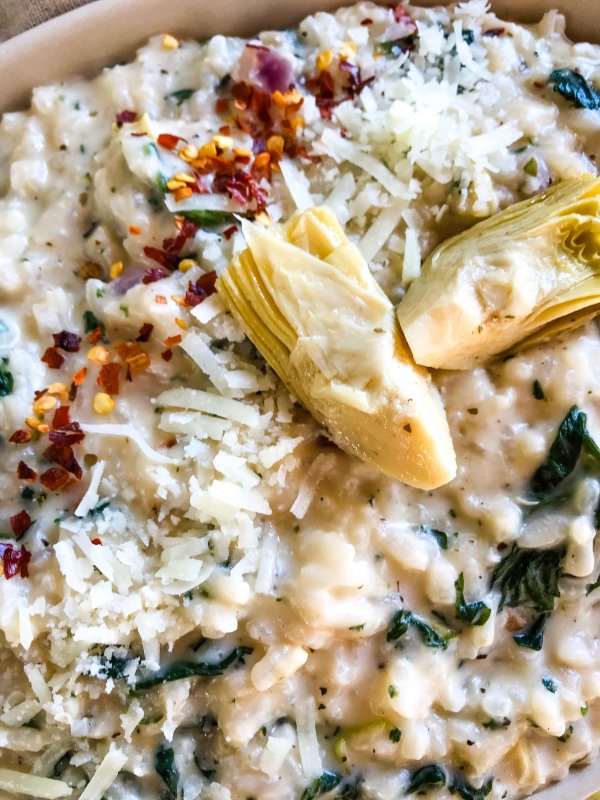 Spinach Artichoke Risotto - Three Olives Branch