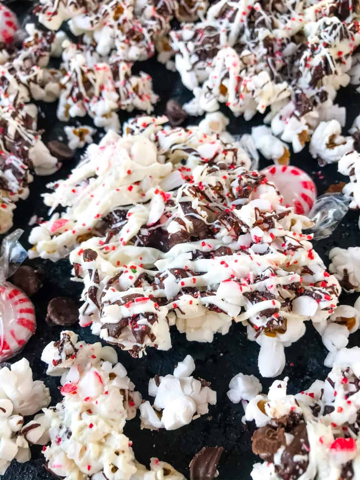 Chocolate Peppermint Bark Popcorn - Three Olives Branch