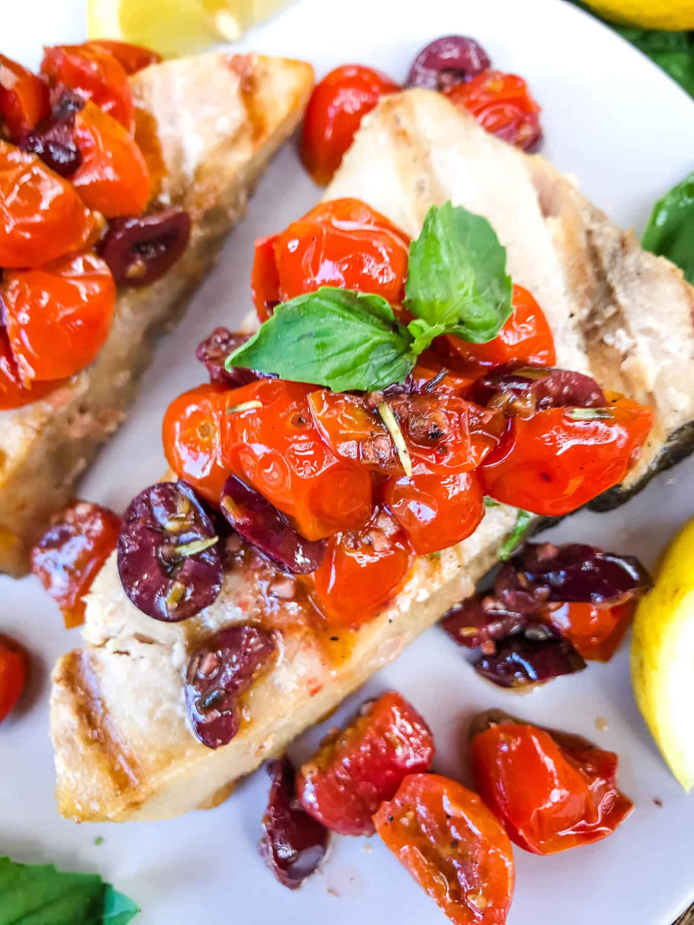 Grilled Swordfish Steaks with Tomato Olive Relish - Three Olives Branch