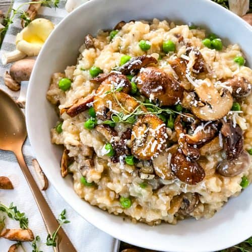 Mushroom Pea Risotto - Three Olives Branch