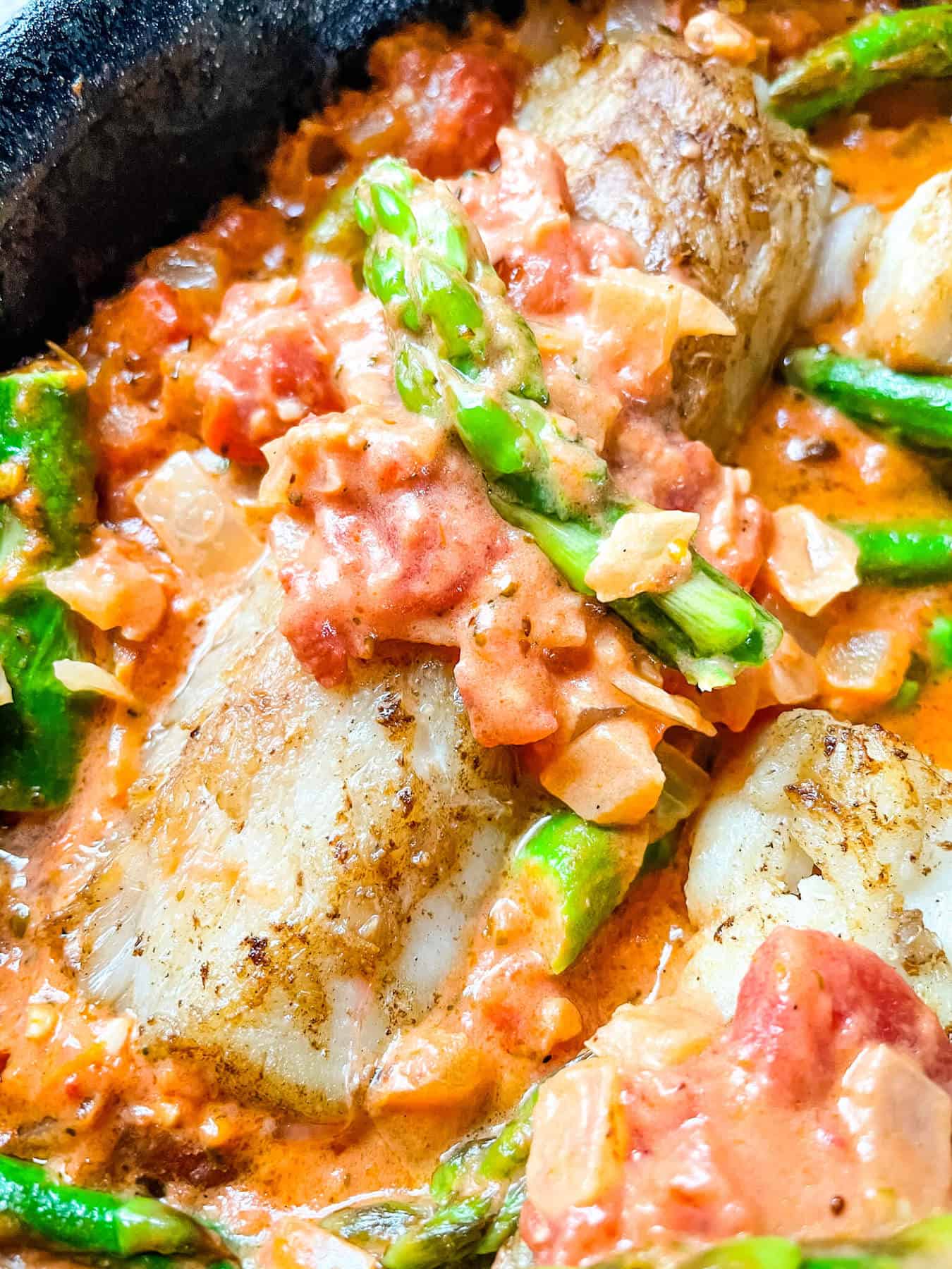 Cod Pomodoro with Asparagus - Three Olives Branch