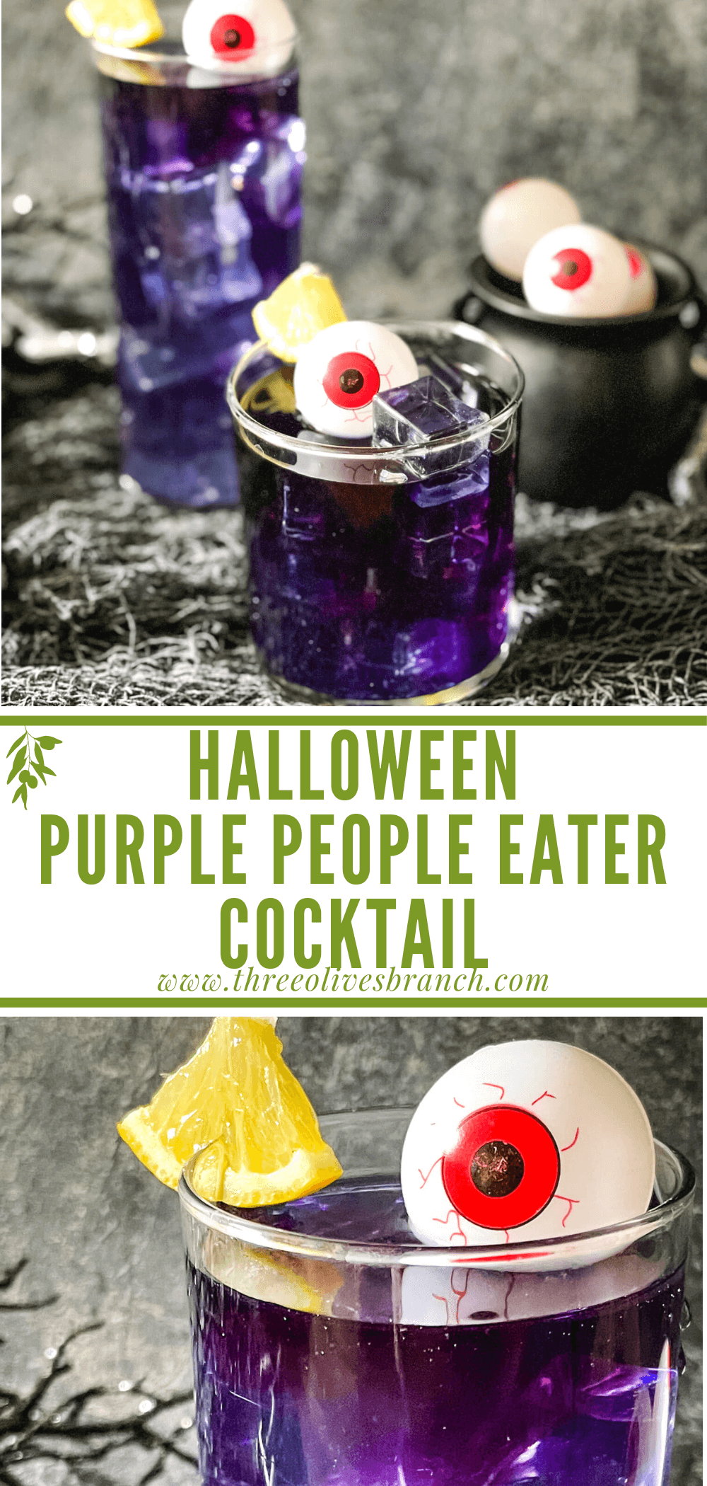 Purple People Eater Halloween Cocktail (+Mocktail) - Three Olives Branch