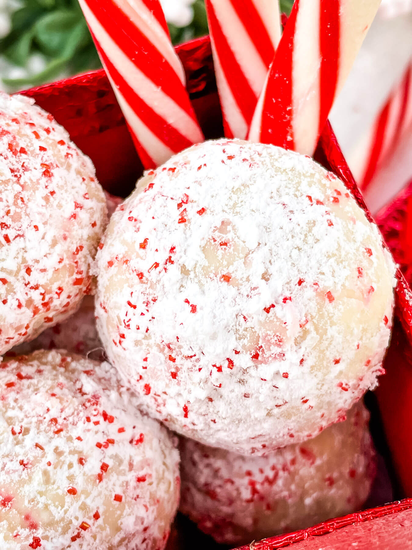 Peppermint Snowball Cookies - Three Olives Branch